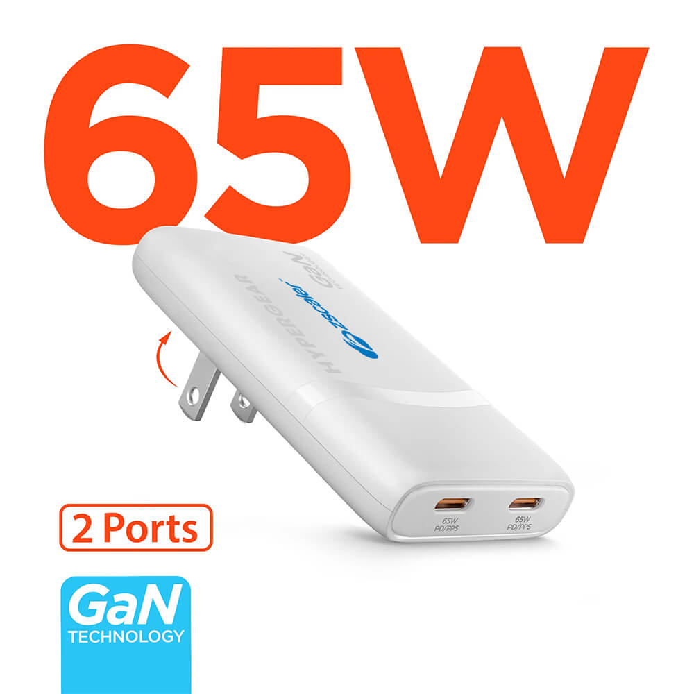 Hypercel SpeedBoost 65W Dual USB-C PD Ultra-Slim GaN Laptop Charger ...